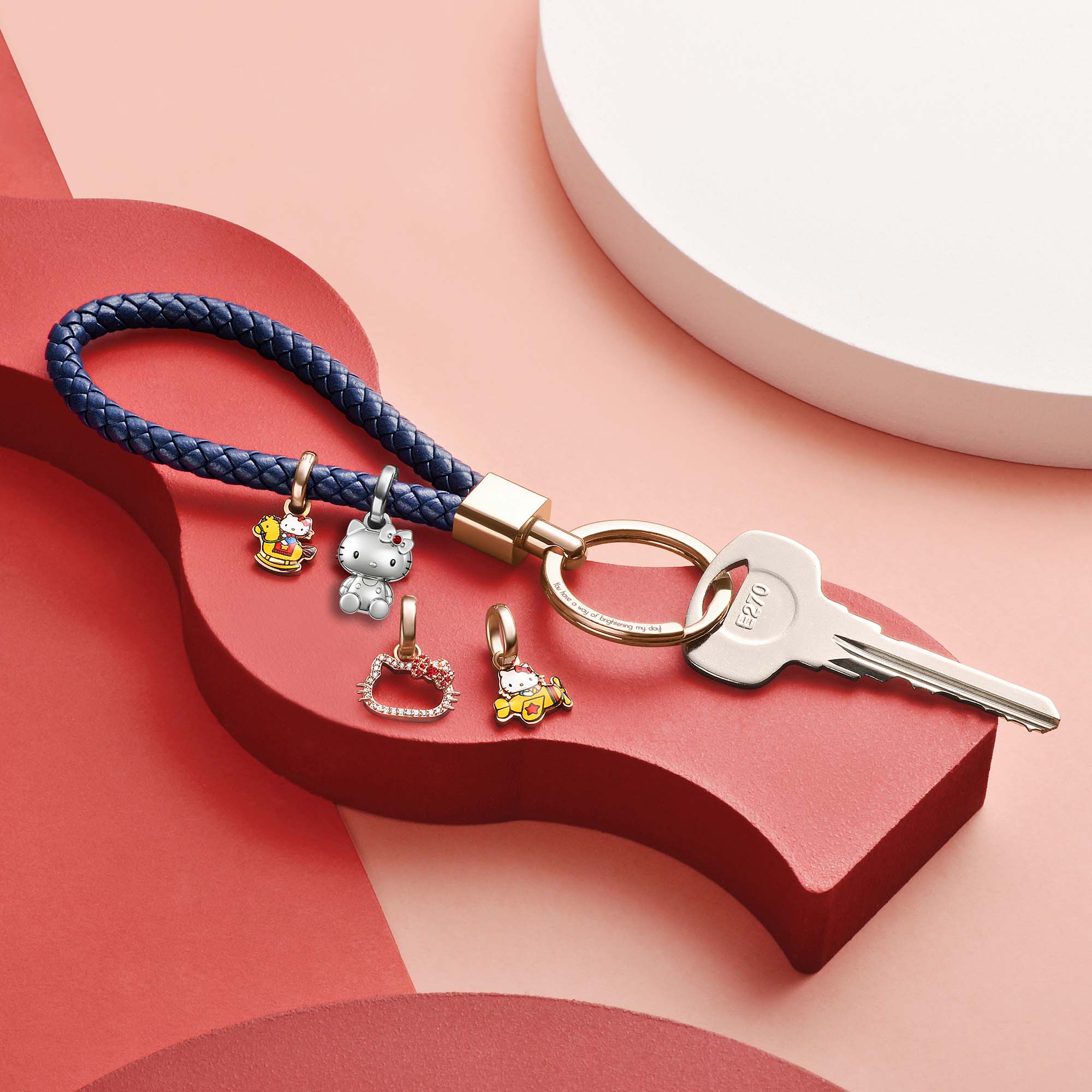 Hello Kitty Customized Italian Leather Keychain - Coral Pink