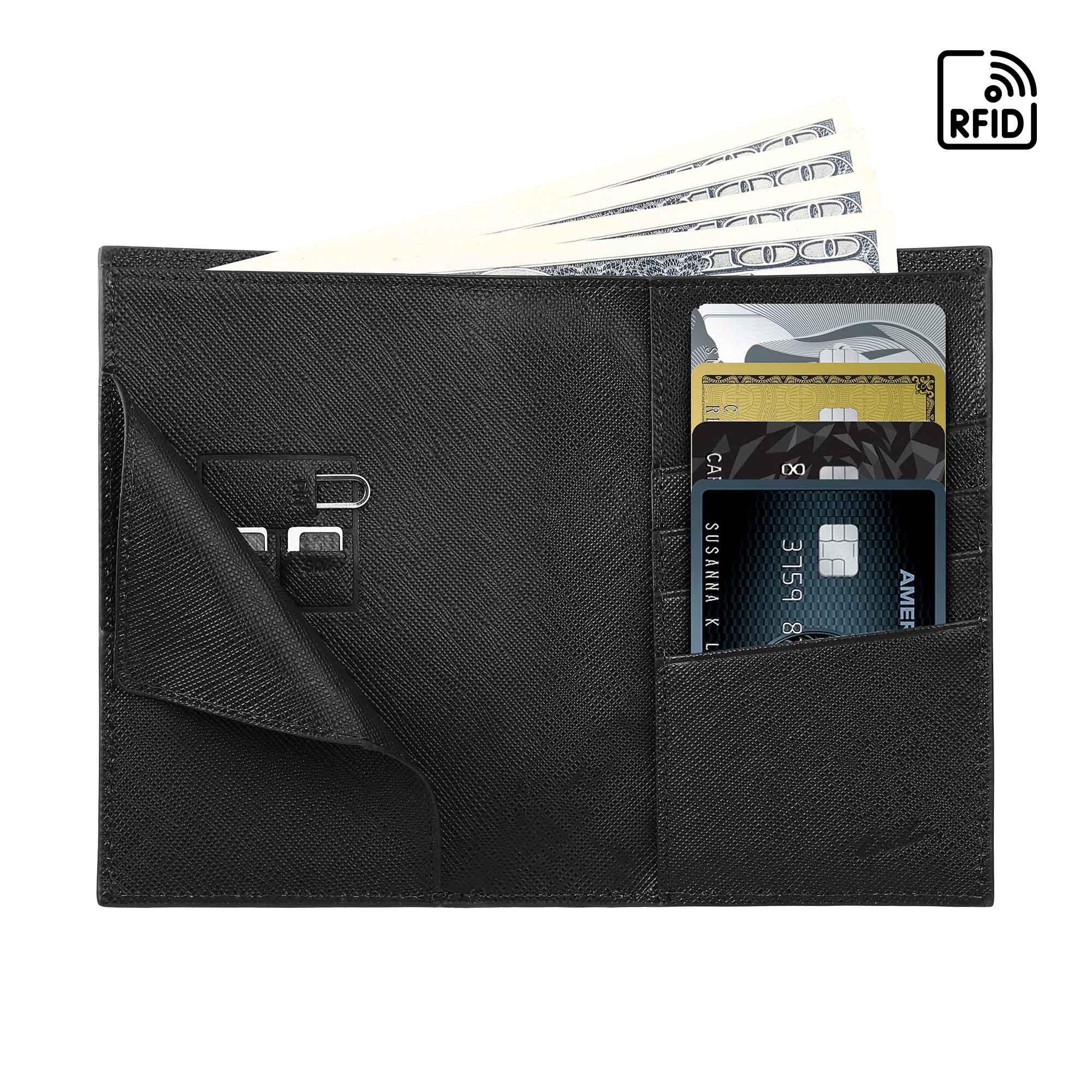 Peanuts UV Printed RFID Slim Passport Wallet - Saffiano Black