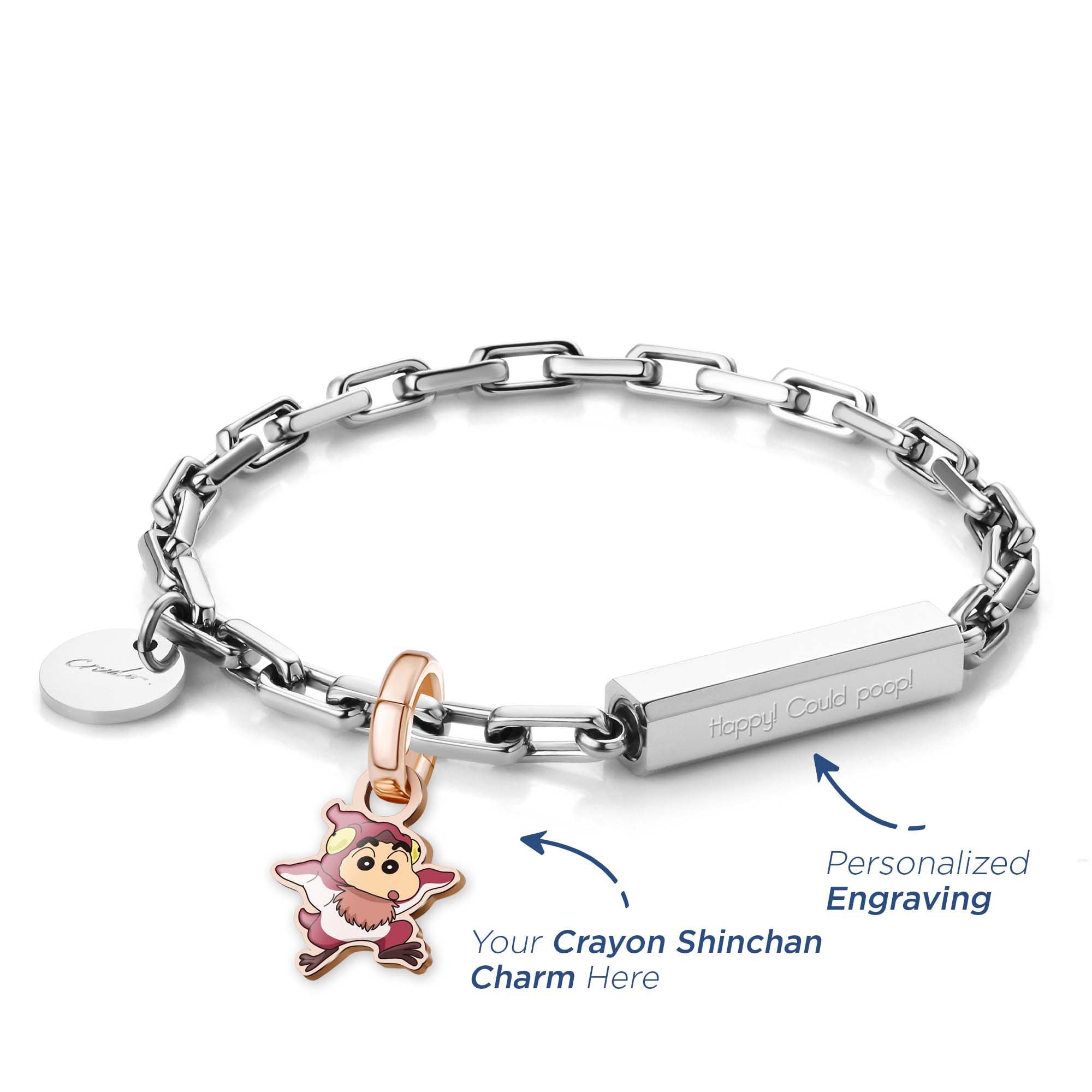 Crayon Shinchan Customized Metal Box Chain Bracelet - Twilight Silver