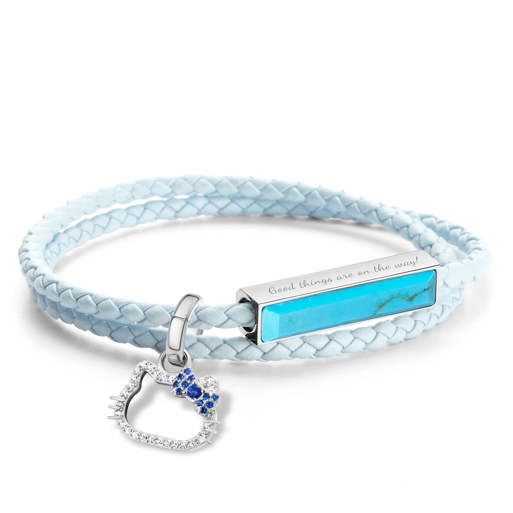 Hello Kitty Customized Leather Gemstone Bracelet - Sky Blue Turquoise