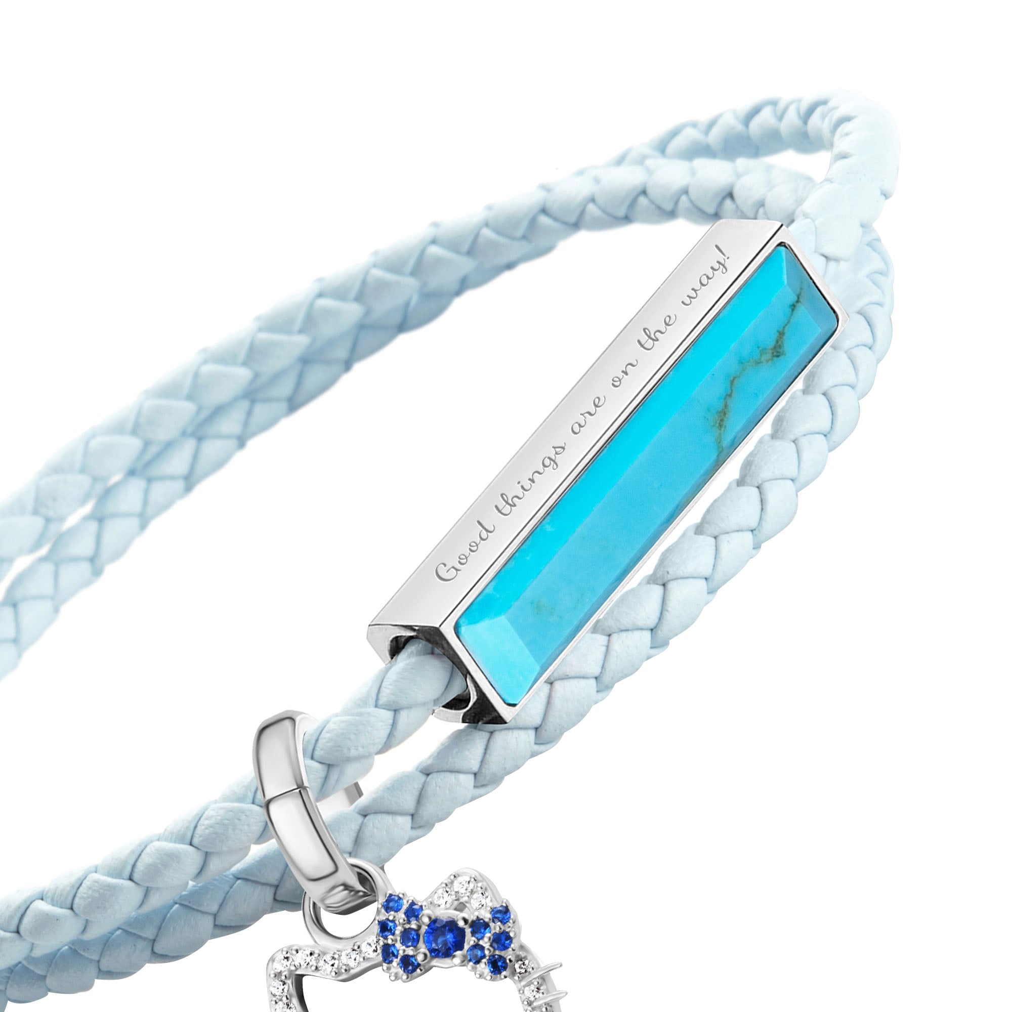 Hello Kitty Customized Leather Gemstone Bracelet - Sky Blue Turquoise