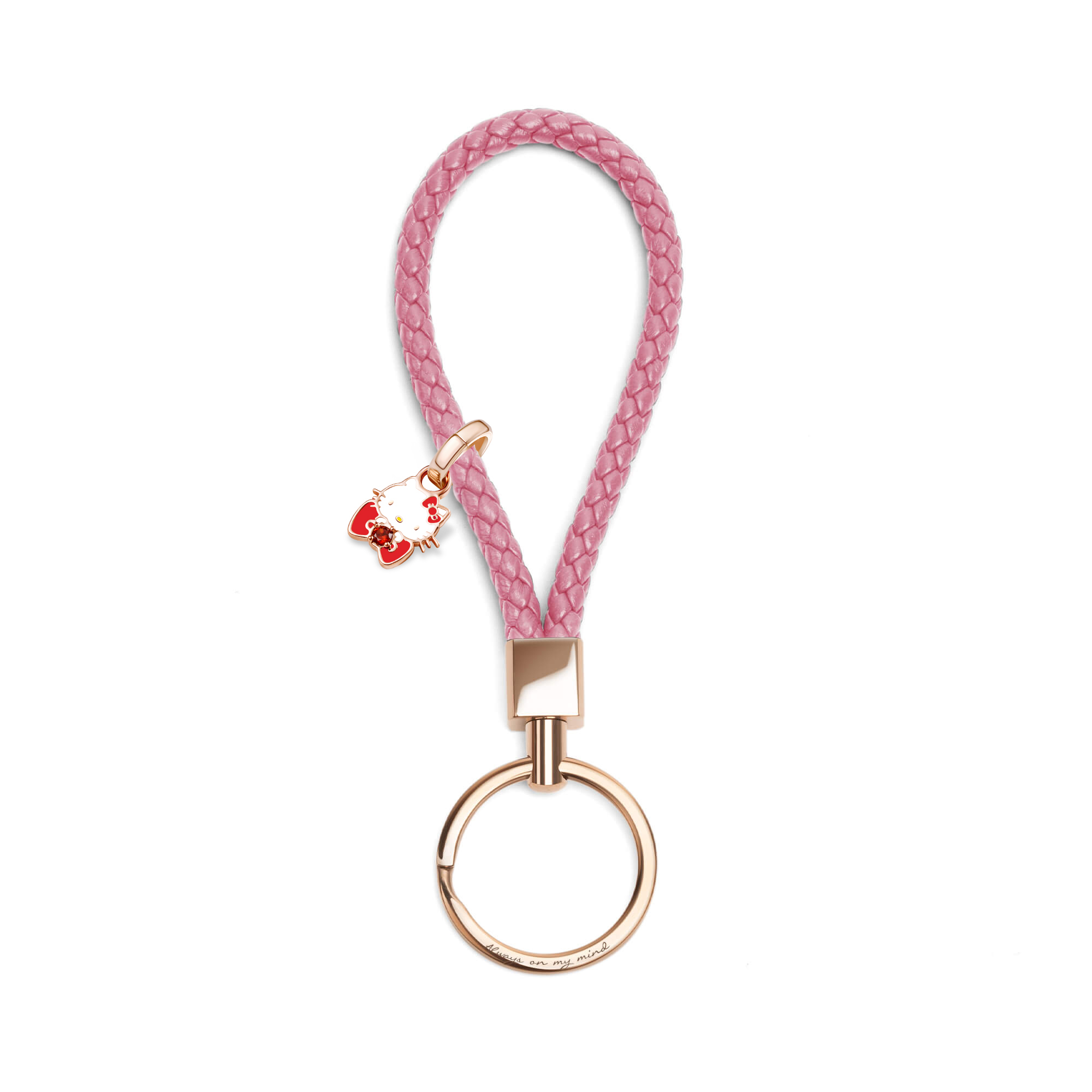 Hello Kitty Customized Italian Leather Keychain - Coral Pink