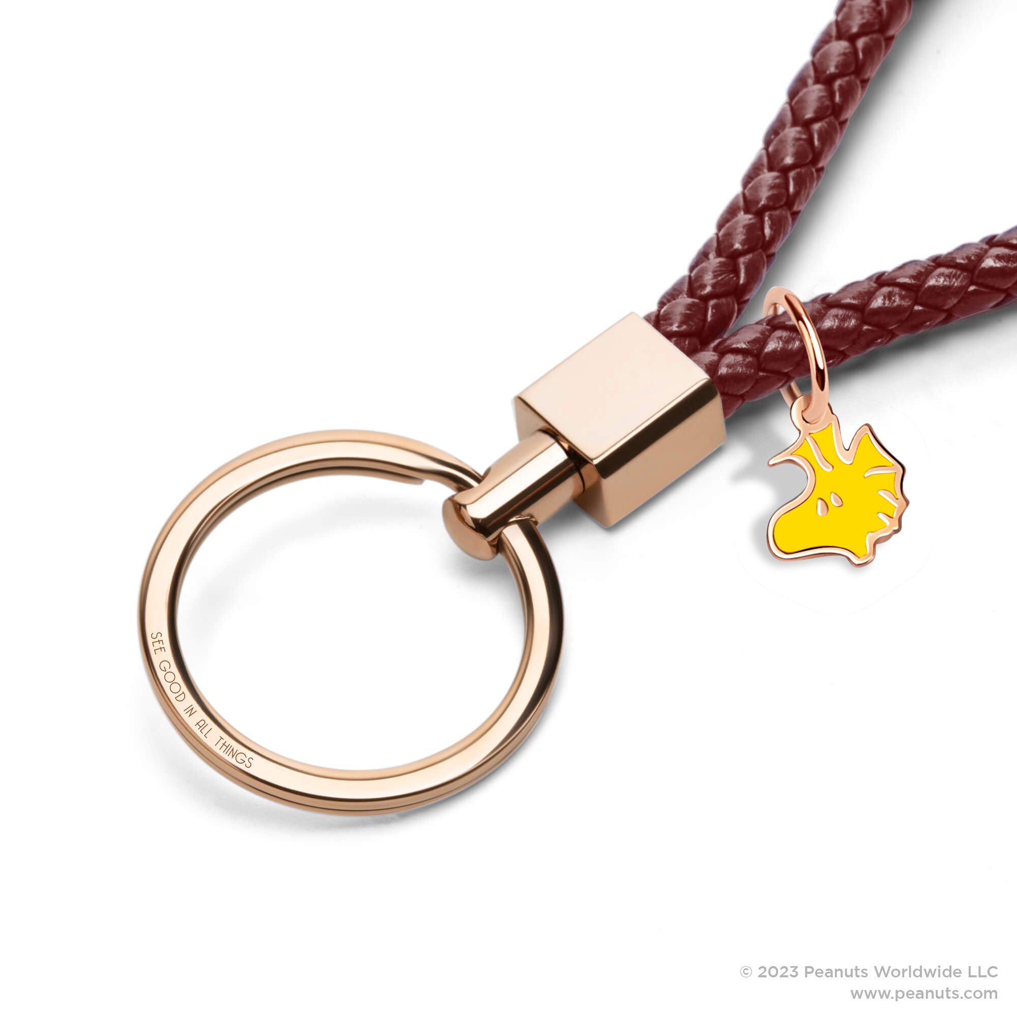Peanuts Customized Leather Keychain - Wine Red Rose Gold Edition