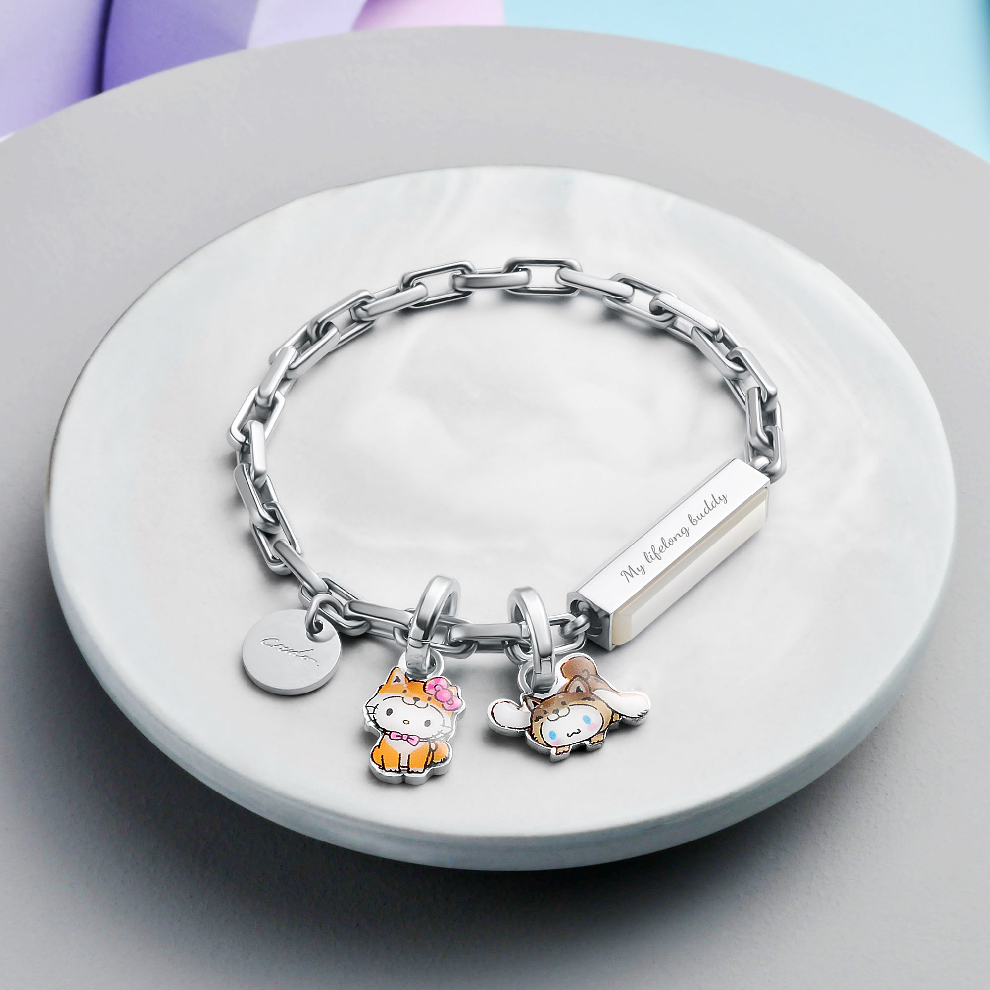 Sanrio Characters Metal Box Chain Gemstone Bracelet - Twilight Silver ...