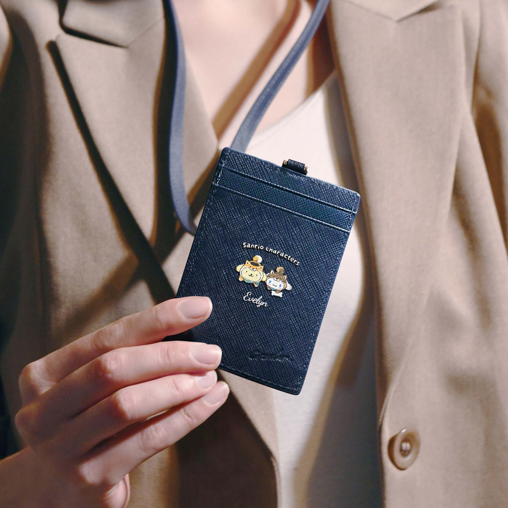 Sanrio Characters UV Printed Leather Badge Holder - Saffiano Blue