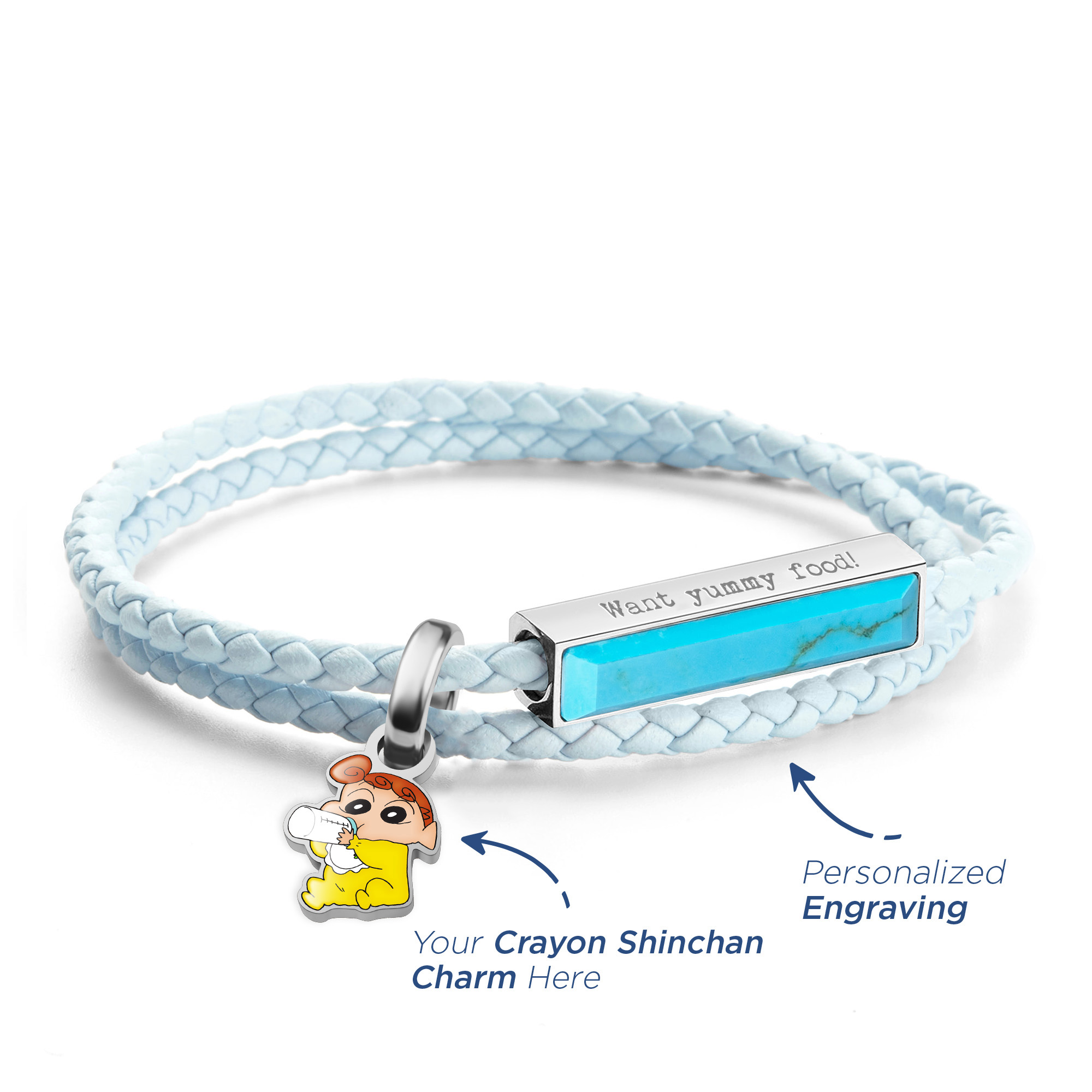 Crayon Shinchan Customized Italian Leather Wrap Bracelet - Sky Blue ...
