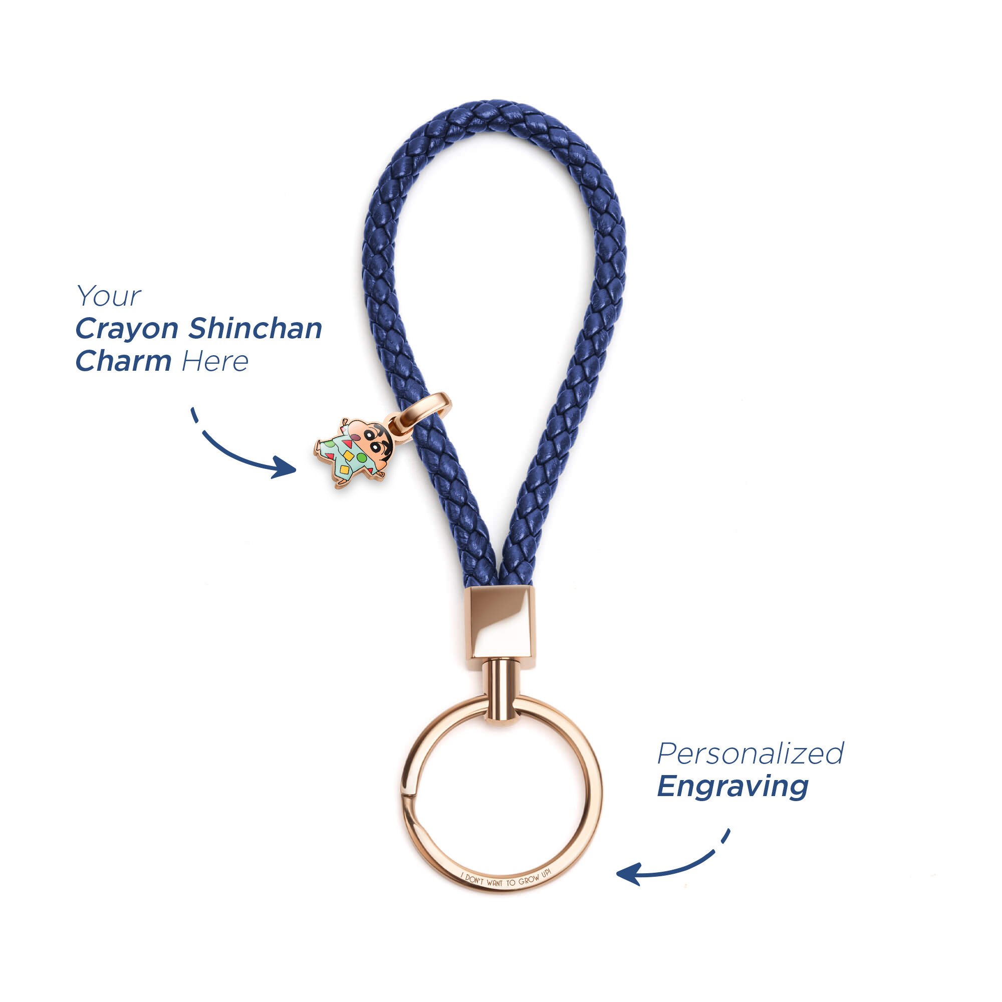 Crayon Shinchan Customized Leather Keychain - Blue Rose Gold