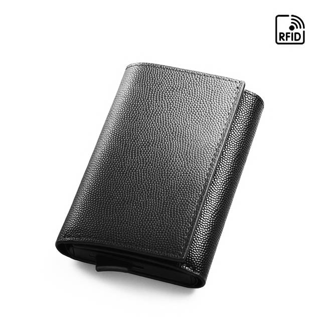 Perito RFID Slim Wallet - Caviar Black Caviar Leather