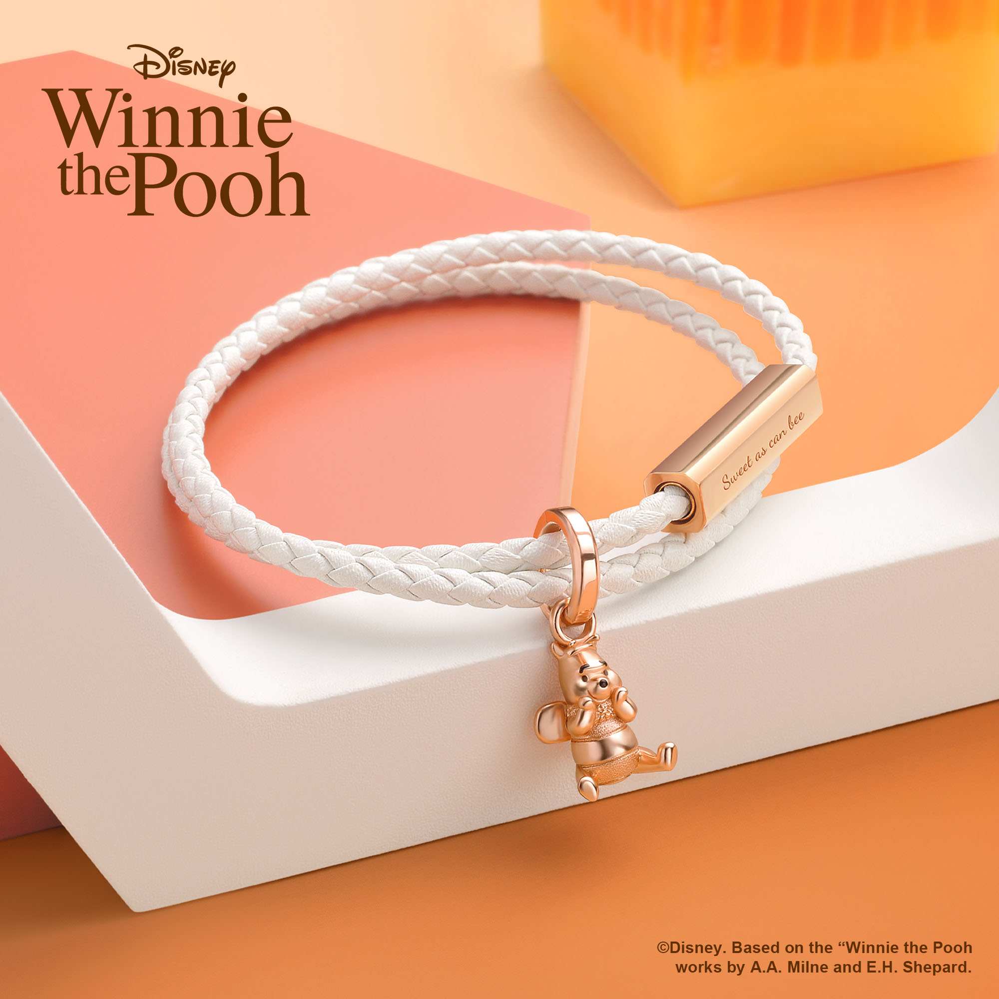 Winnie the Pooh Customized Italian Leather Wrap Bracelet - Swan White