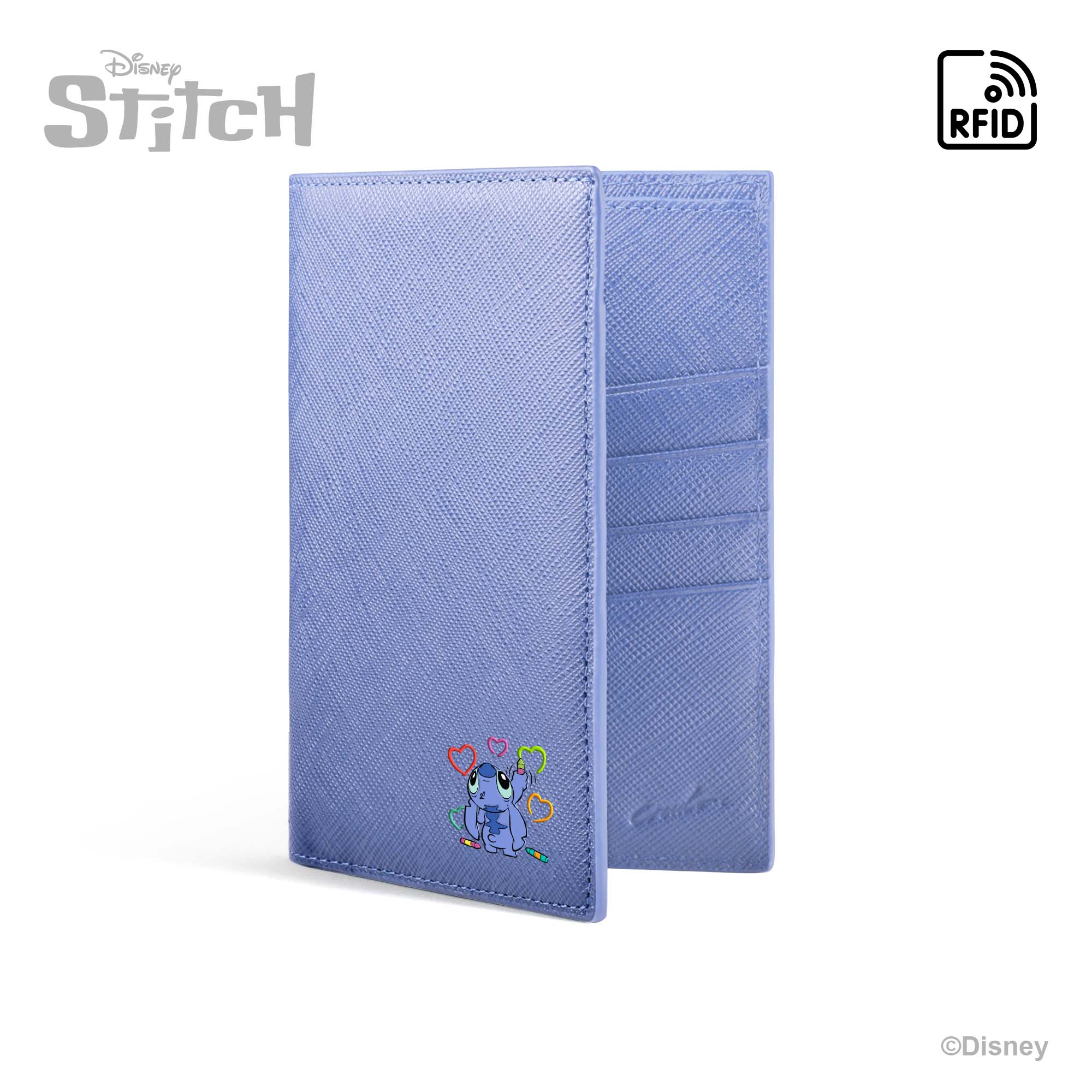 Disney Stitch UV Printed RFID Slim Passport Wallet - Saffiano Mauve