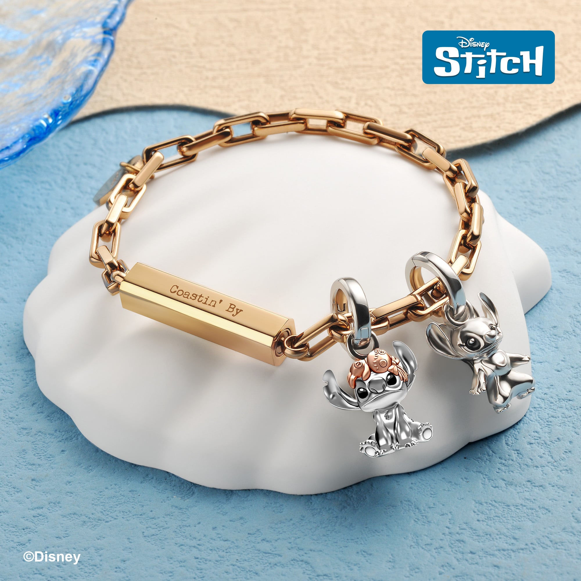 Disney Stitch Customized Metal Box Chain Bracelet - Rose Gold