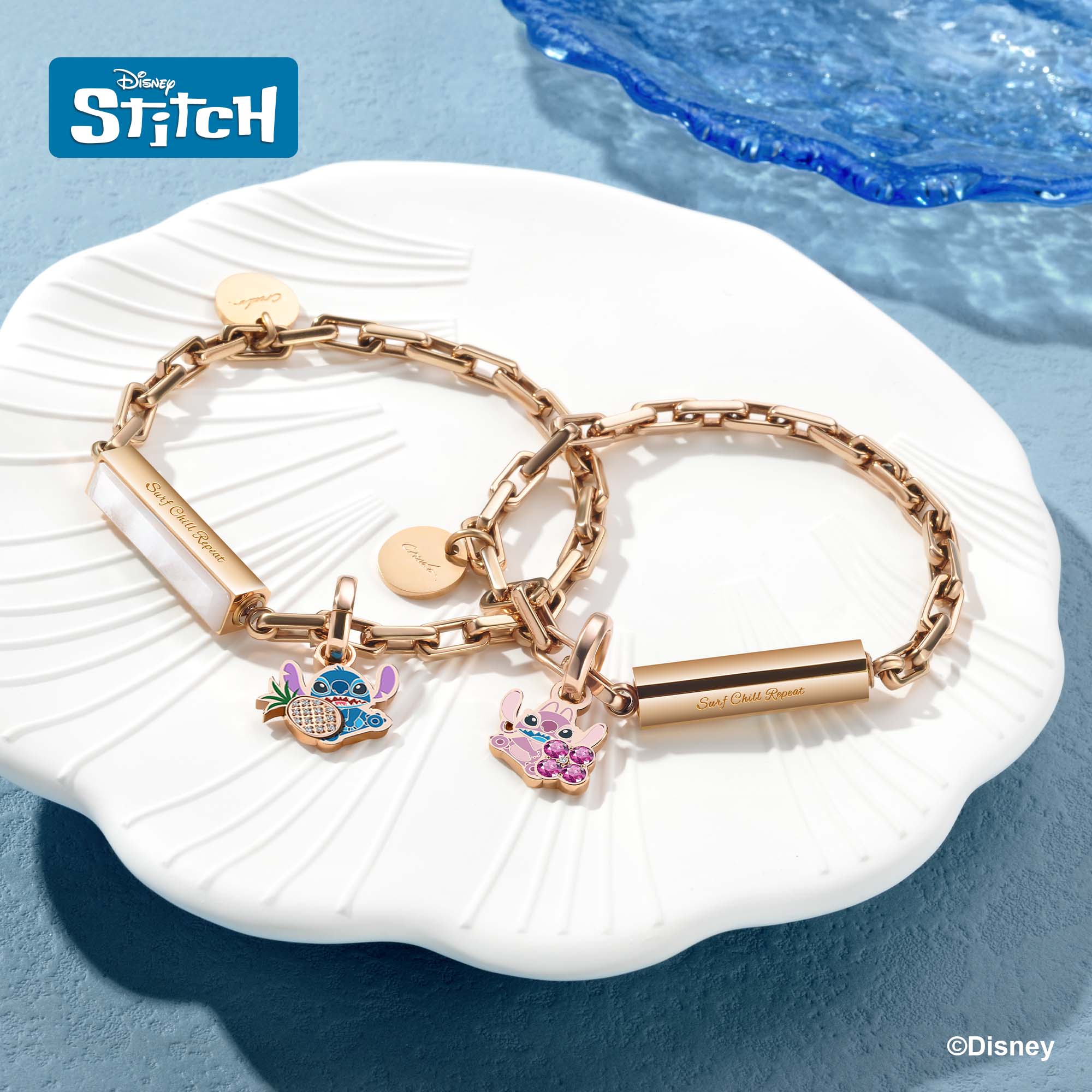 Disney Stitch Customized Metal Box Chain Bracelet - Rose Gold
