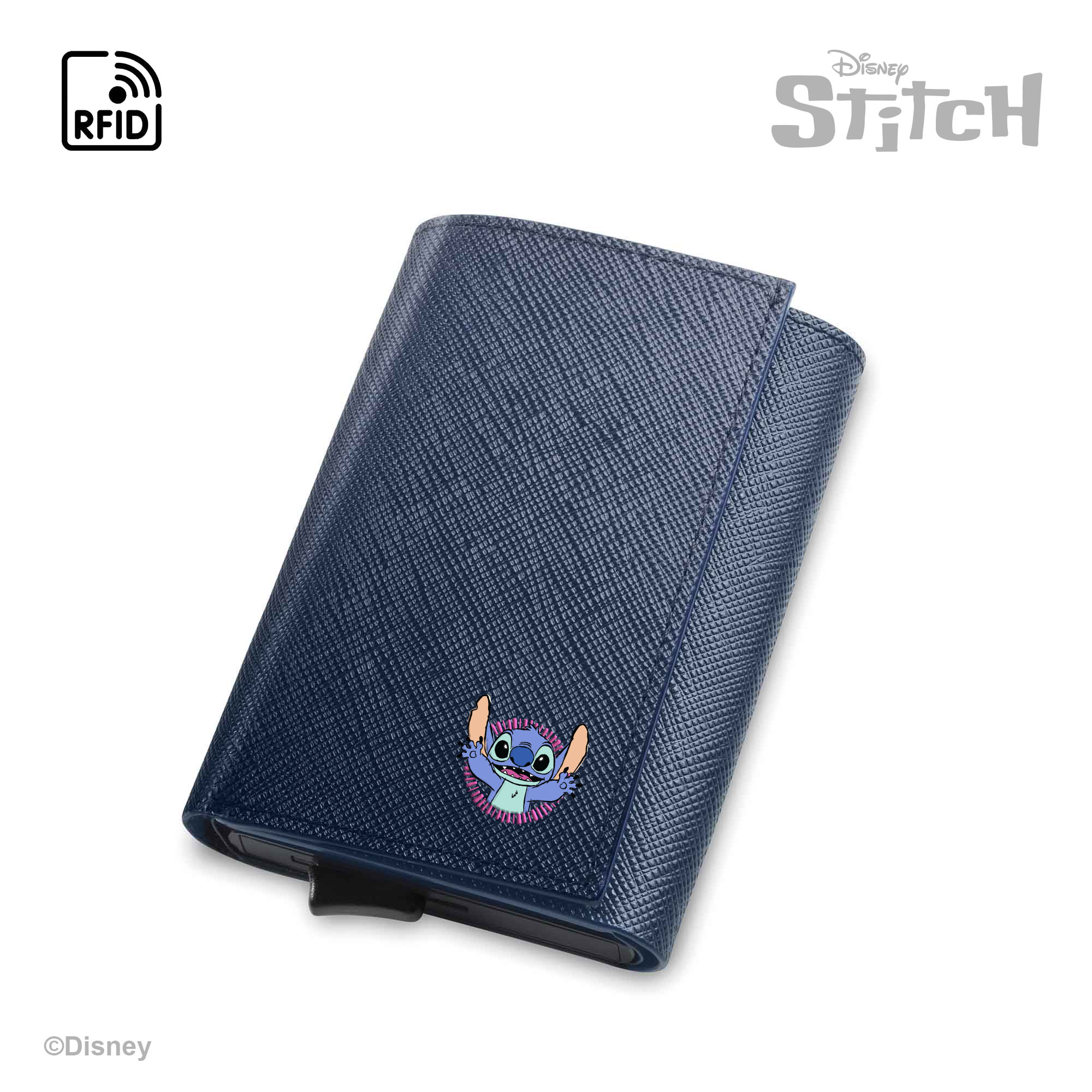 Disney Stitch UV Printed RFID Slim Wallet - Saffiano Blue