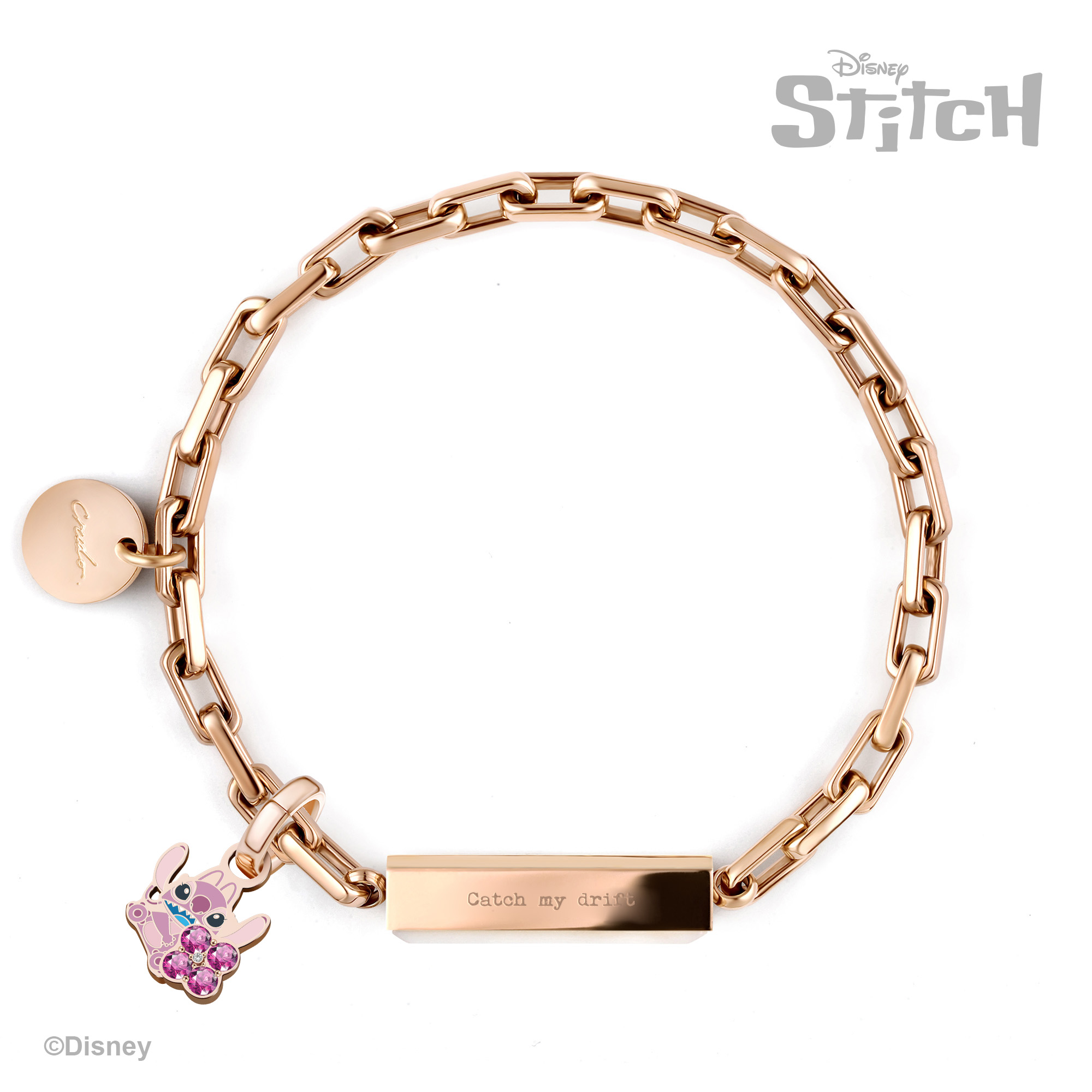 Disney Stitch Metal Box Chain Gemstone Bracelet - Rose Gold Mother of Pearl