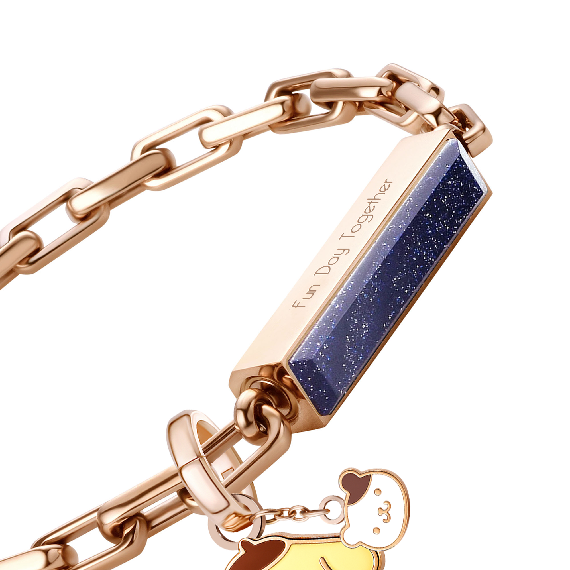 Pompompurin Customized Metal Box Chain Gemstone Bracelet Rose Gold ...