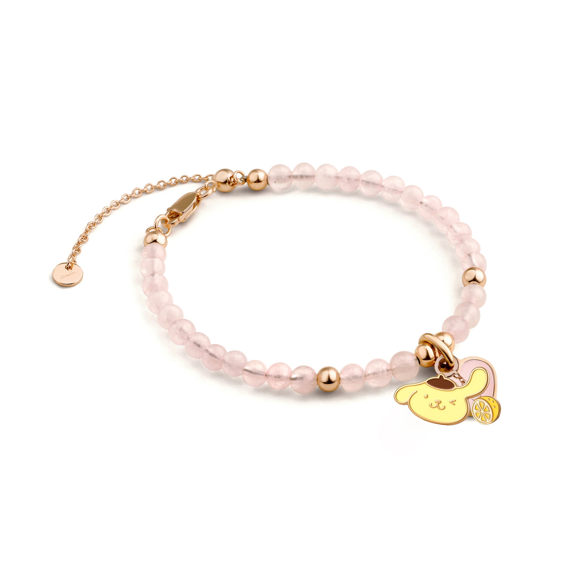 Pompompurin Customzied Silver Beaded Heart Tag Gemstone Bracelet - Rose ...