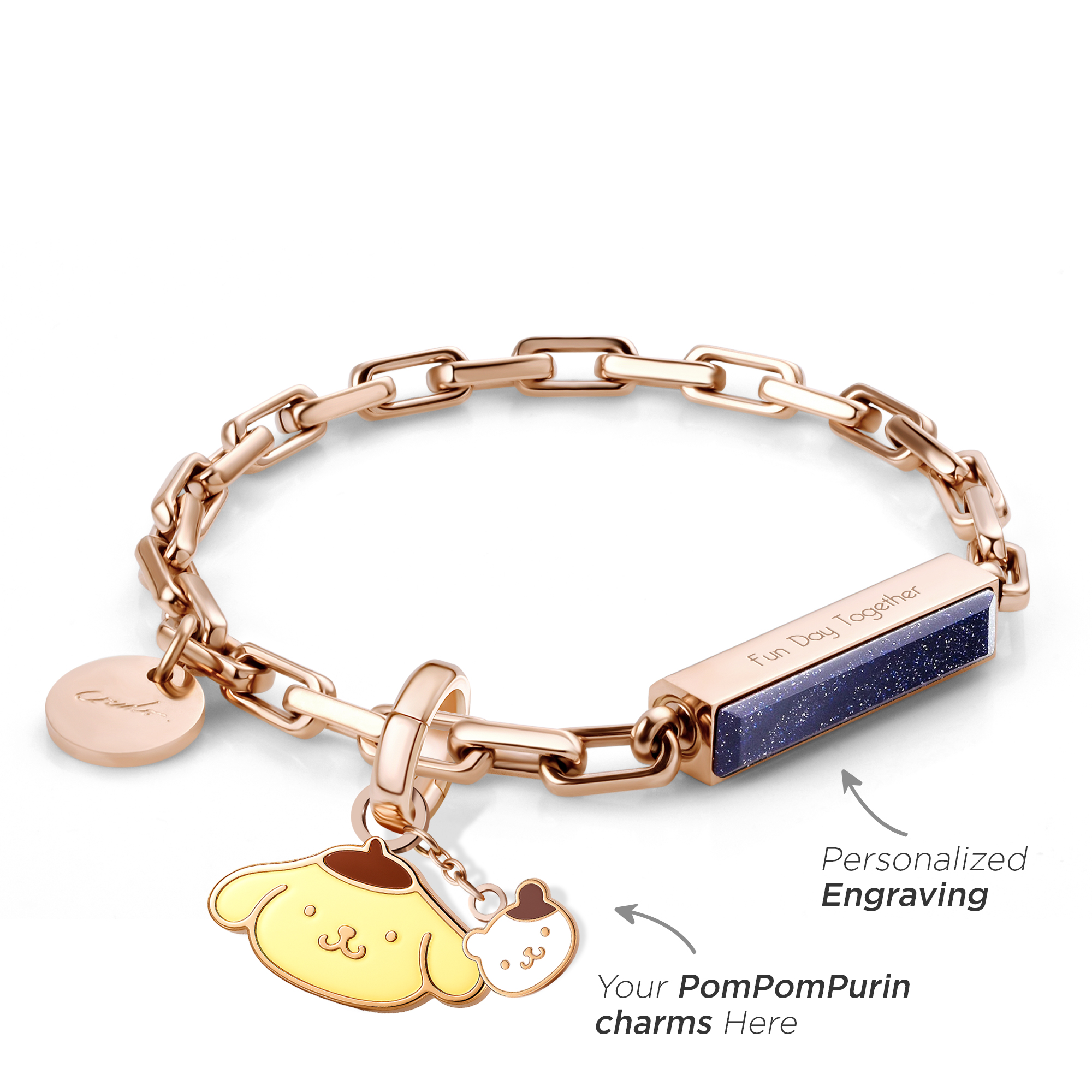 Pompompurin Customized Metal Box Chain Gemstone Bracelet Rose Gold ...